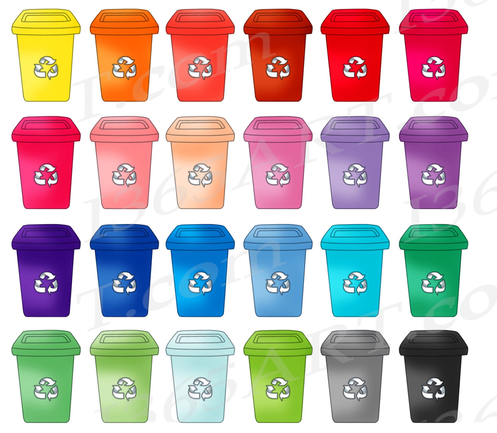 Recycling Bin Clipart Recycle Clip Art Green Garbage Bins - Etsy