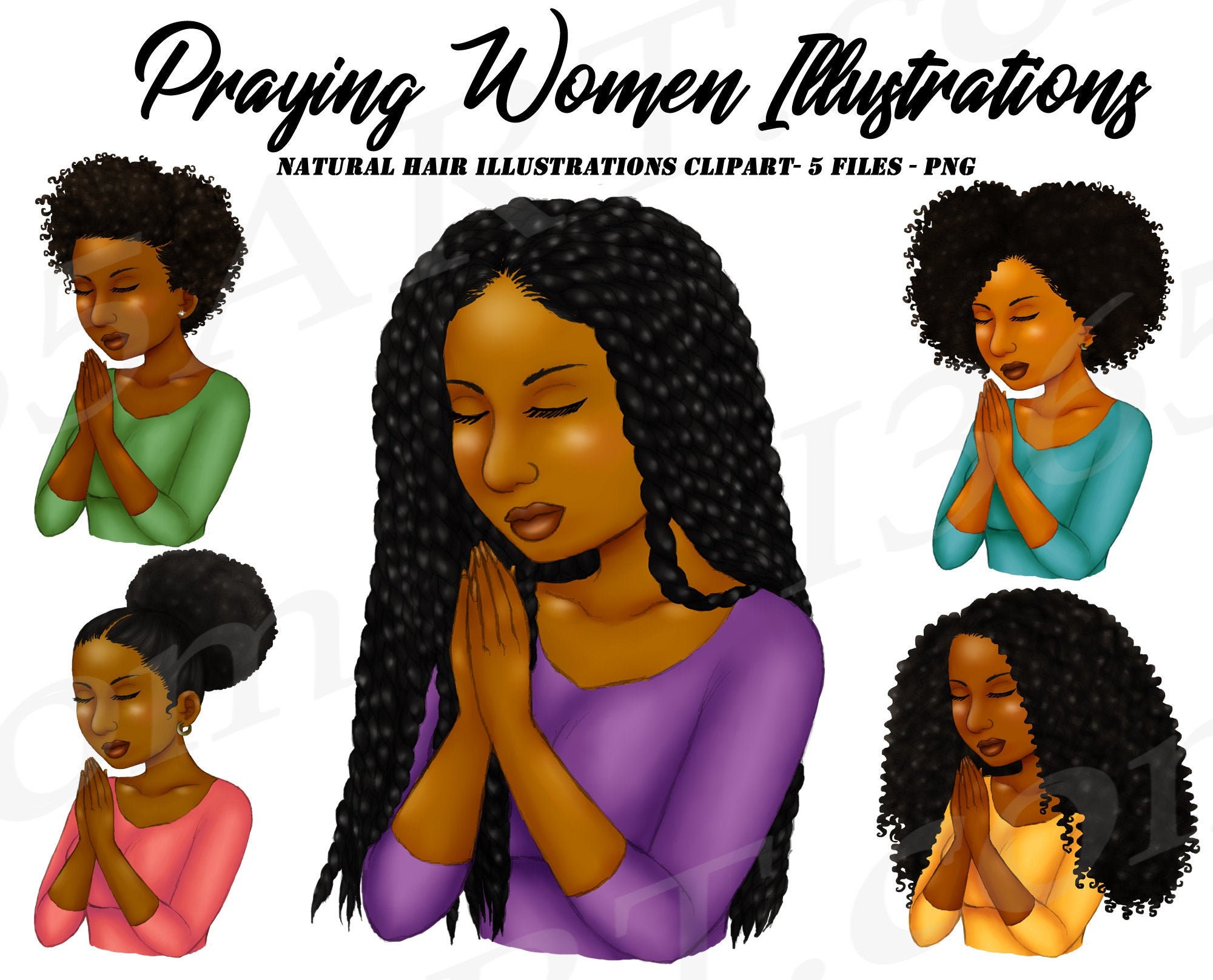 Buy 3 get 1 Free Praying Woman Clipart Natural Hair Black | Etsy