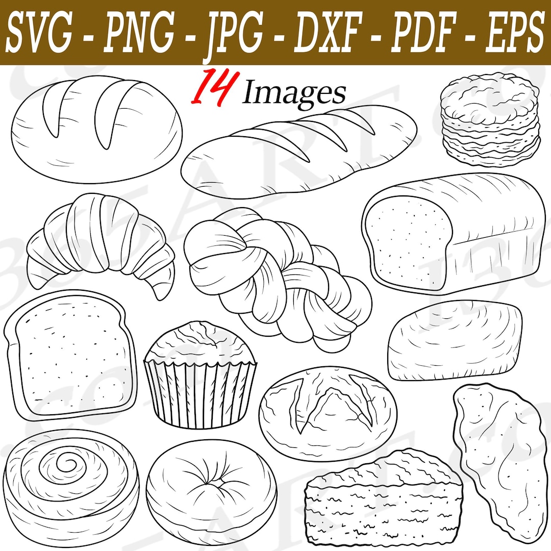Bread SVG, Sourdough Svg, Bread Clipart, Bakery Line Art, Croissant ...