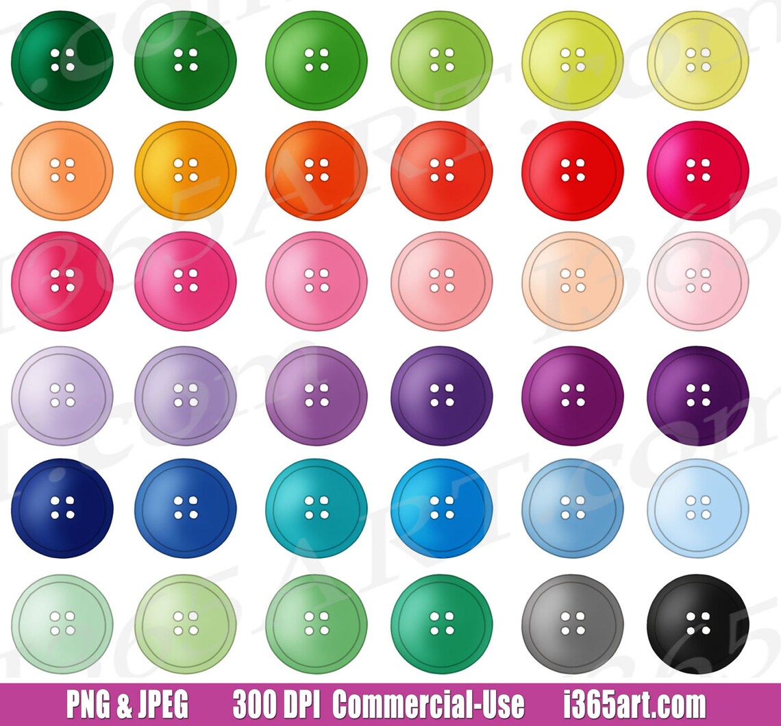 36 Round Buttons Clipart, Colorful Sewing Graphics (PNG & JPEG) - Etsy