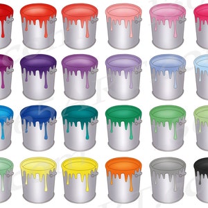 Buy 3 Get 1 Free Colorful Paint Bucket Clipart, Paint Bucket Clip Art ...