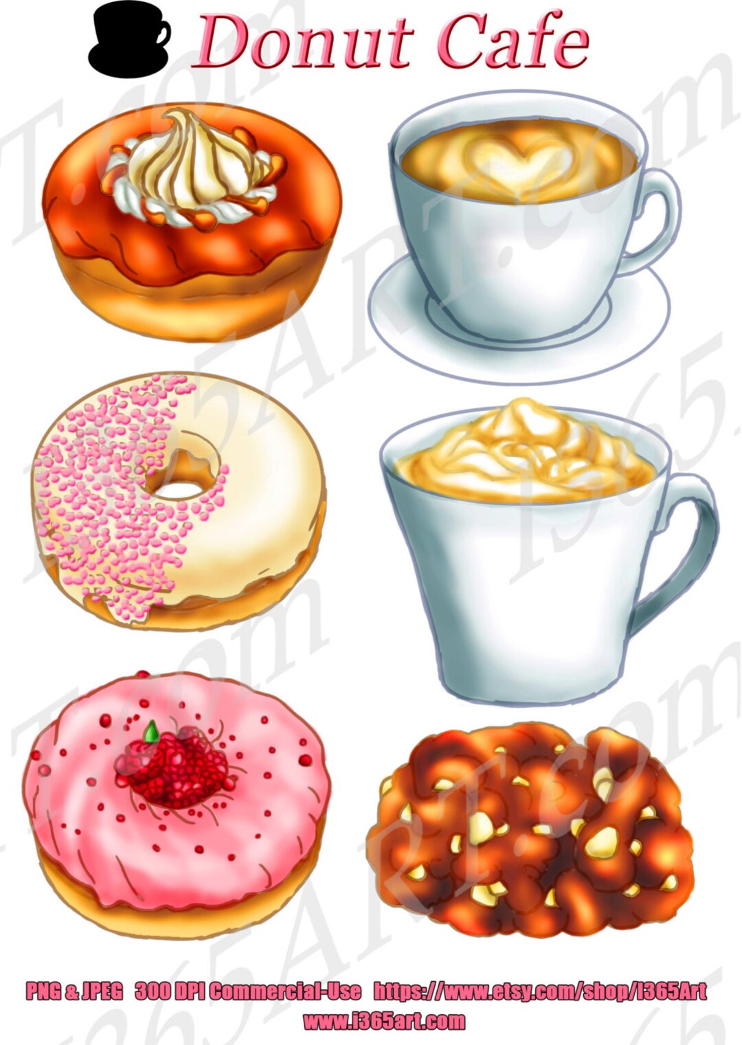 Donuts Cafe Clipart, Donut Clip Art, Digital, Coffee Cup, Cappuccino ...
