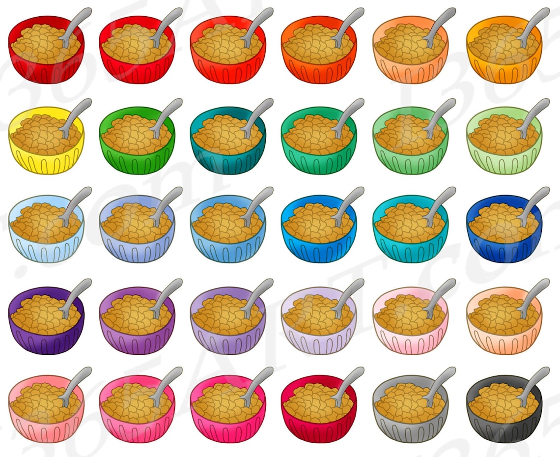 Cereal Clipart Cereal Bowl Clip Art Breakfast Bowl of | Etsy