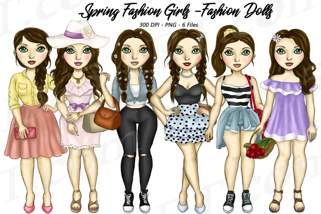 Spring Fashion Girls Clipart, Spring Fashion, Brunette Girl Dolls ...
