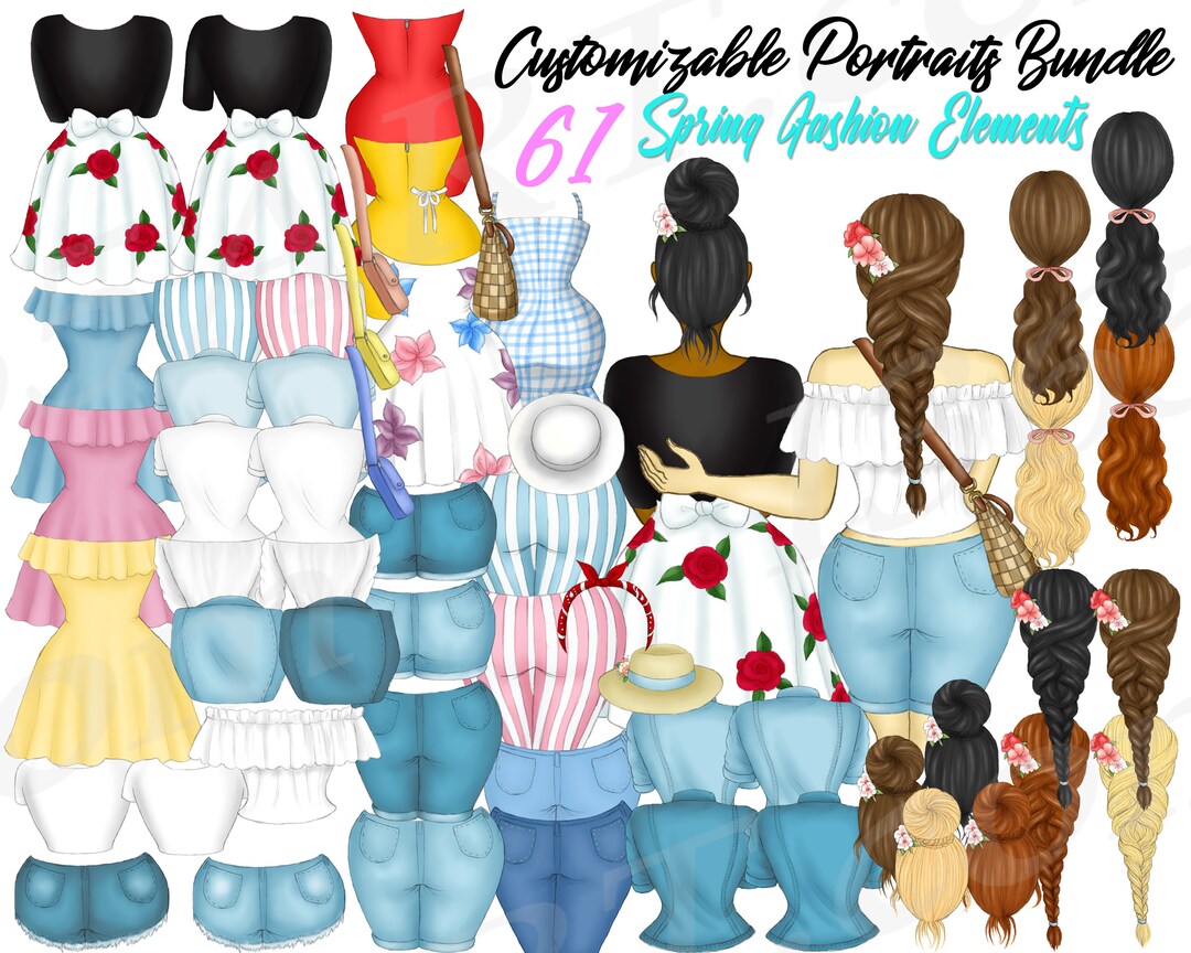 Spring Best Friends Clipart, Spring Fashion Customizable Clipart ...