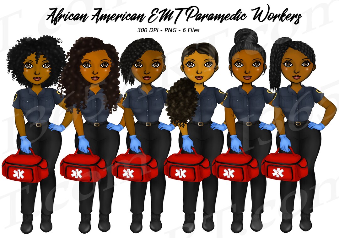 Chibi EMT Clipart, Black Woman Nurse, Ambulance Clipart, Black Girl PNG ...