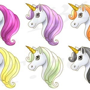Buy 3 Get 1 Free Unicorn Heads Clipart, Unicorn Heads, Clip Art ...
