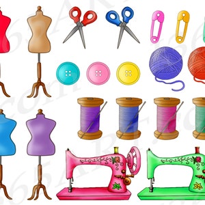 Sewing Supplies Clipart, Sewing Clip Art, Sewing Set, Arts and Crafts ...