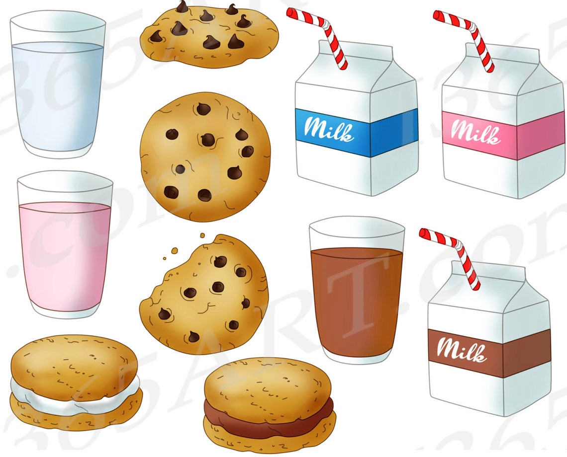 Buy 3 Get 1 Free Milk and Cookies Clipart Milk and Cookies - Etsy
