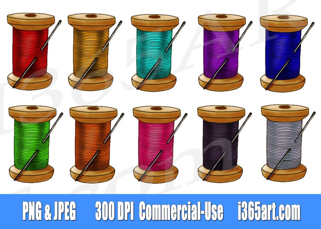 Sewing Thread Clipart, Colorful Hand Drawn Graphics (PNG, JPEG) - Etsy
