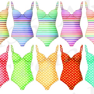 Swimsuit Clipart, Swimsuit Clip Art, Stripes, Polka Dot, One Piece ...