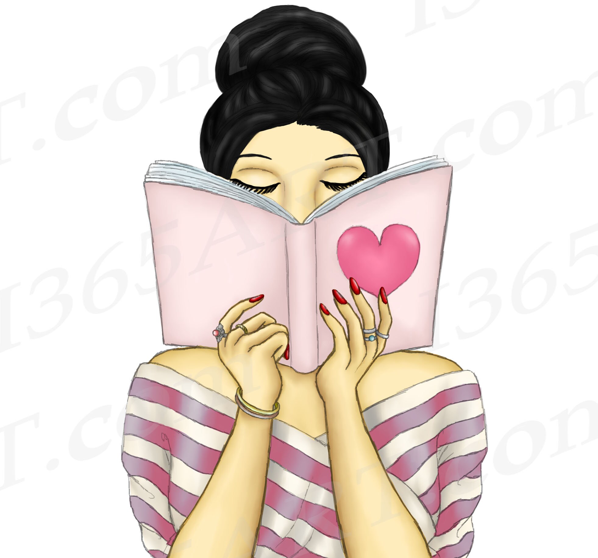 Woman Reading Clipart Reading Girl Clipart Fashion Portrait | Etsy