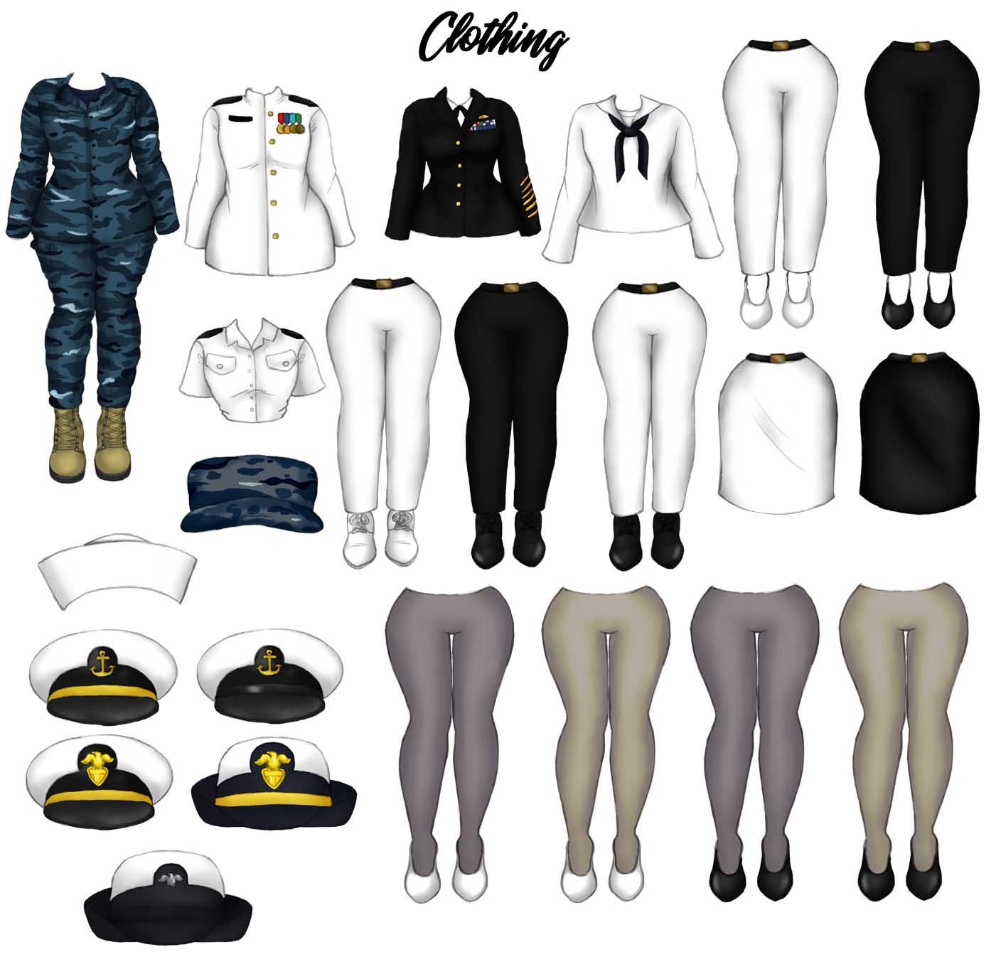 Chibi Navy Women Clipart, Custom Doll Builder (67 Elements) - Etsy