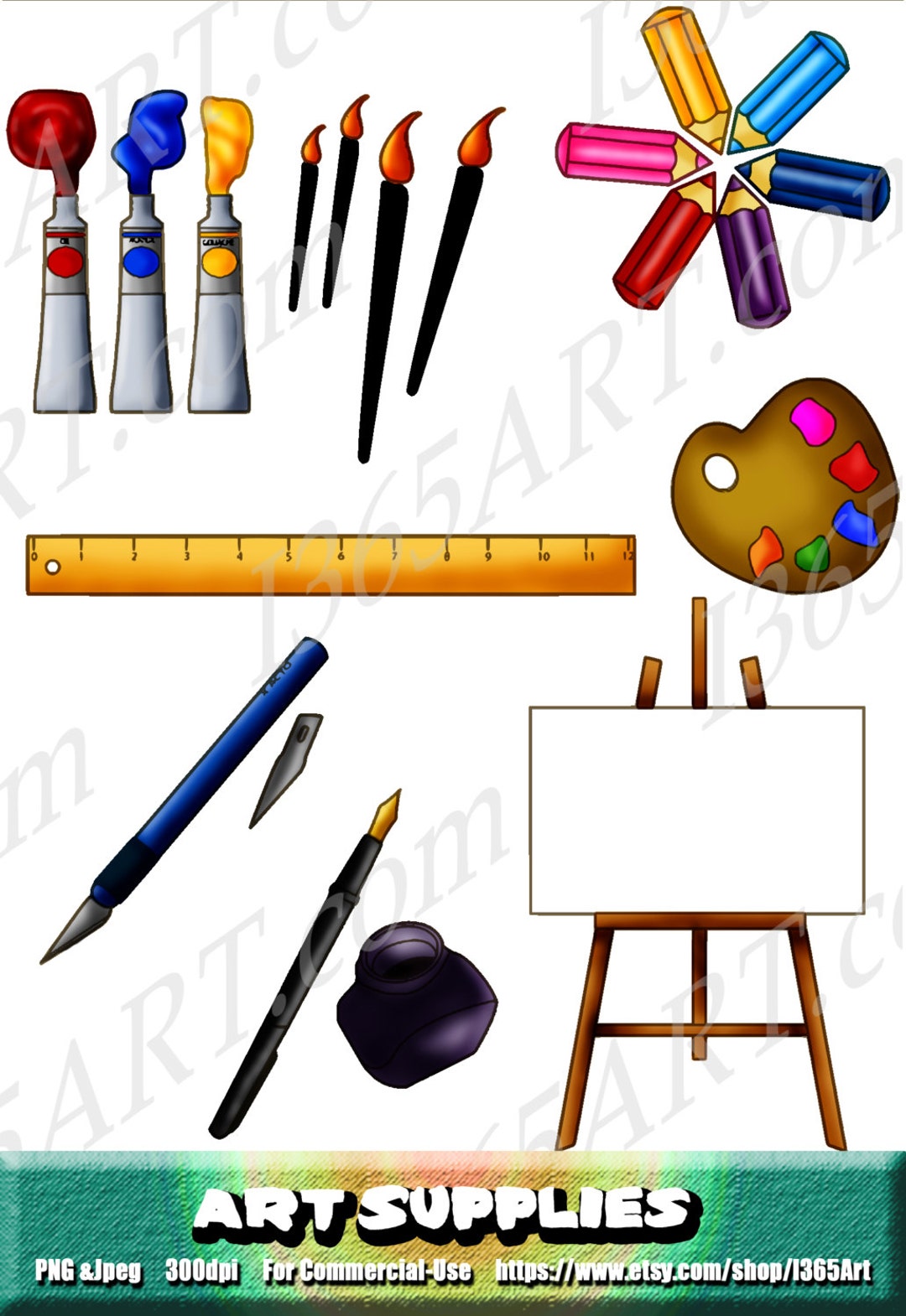 Art Supplies Clipart, Art Supplies Clip Art, Painting, Scrapbooking ...