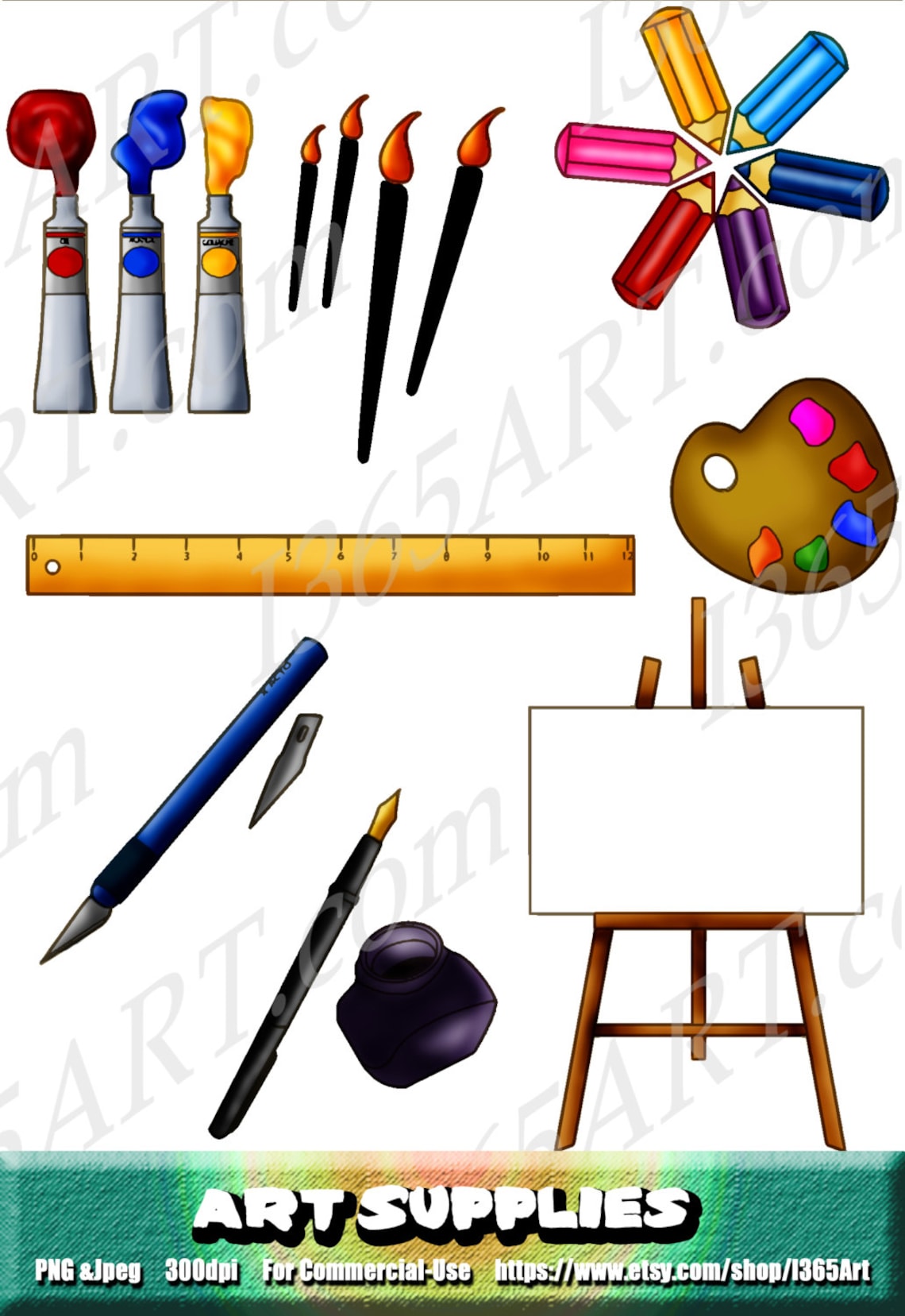 Art Supplies Clipart Art Supplies Clip Art Painting | Etsy