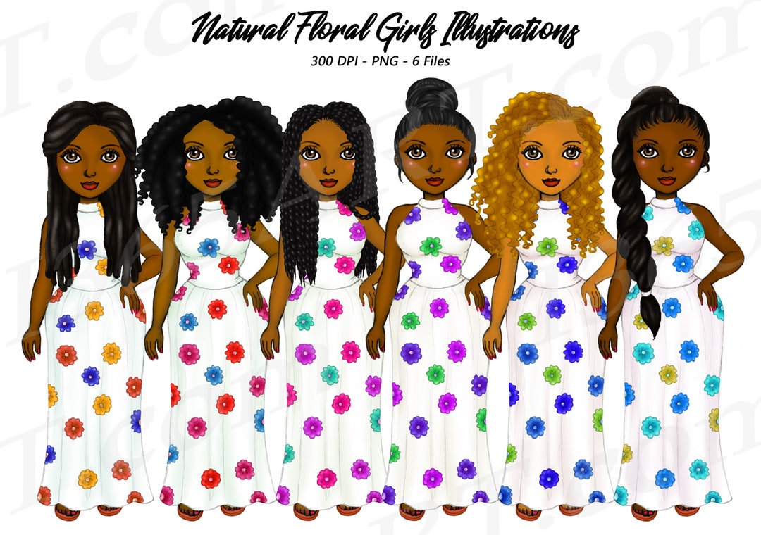 Fashion Girls Clipart, Black Woman PNG, African American, Floral ...