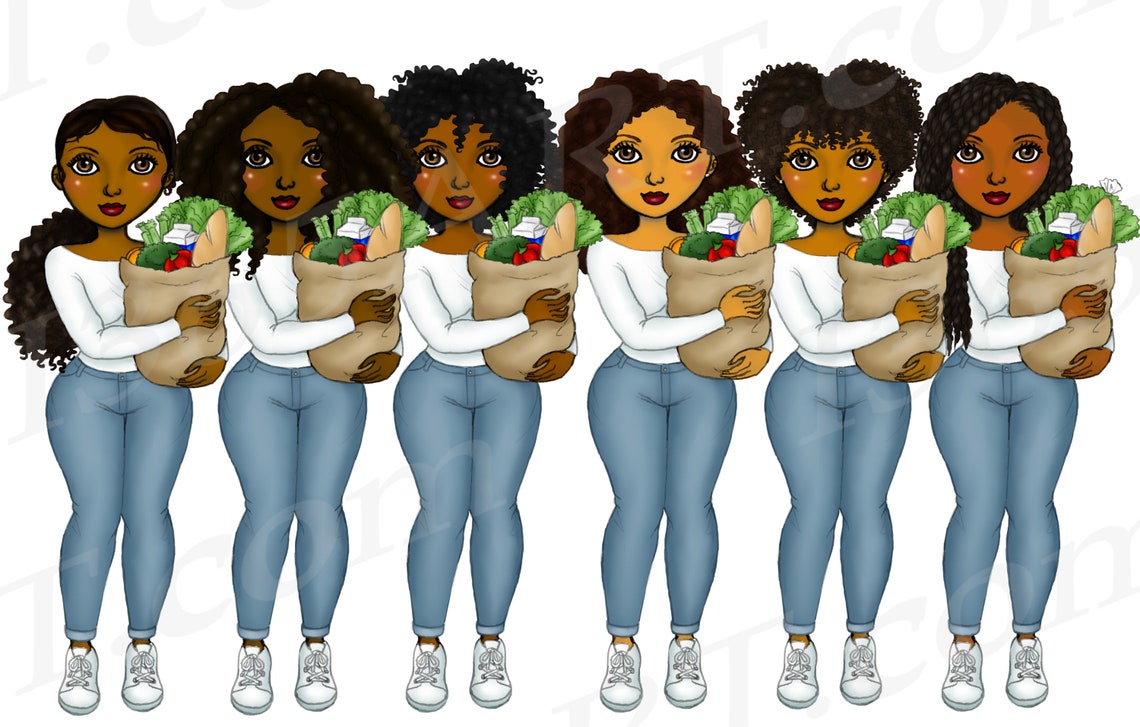 Black Woman Clipart Grocery Shopping Girls Natural Hair - Etsy