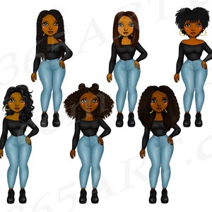 Denim Black Woman Clipart, Black Girl Clip Art, African American ...