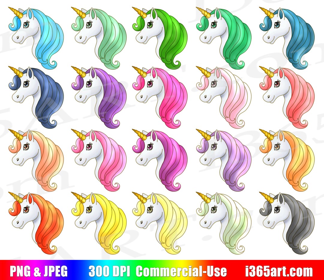 Buy 3 Get 1 Free Unicorn Heads Clipart, Unicorn Heads, Clip Art ...