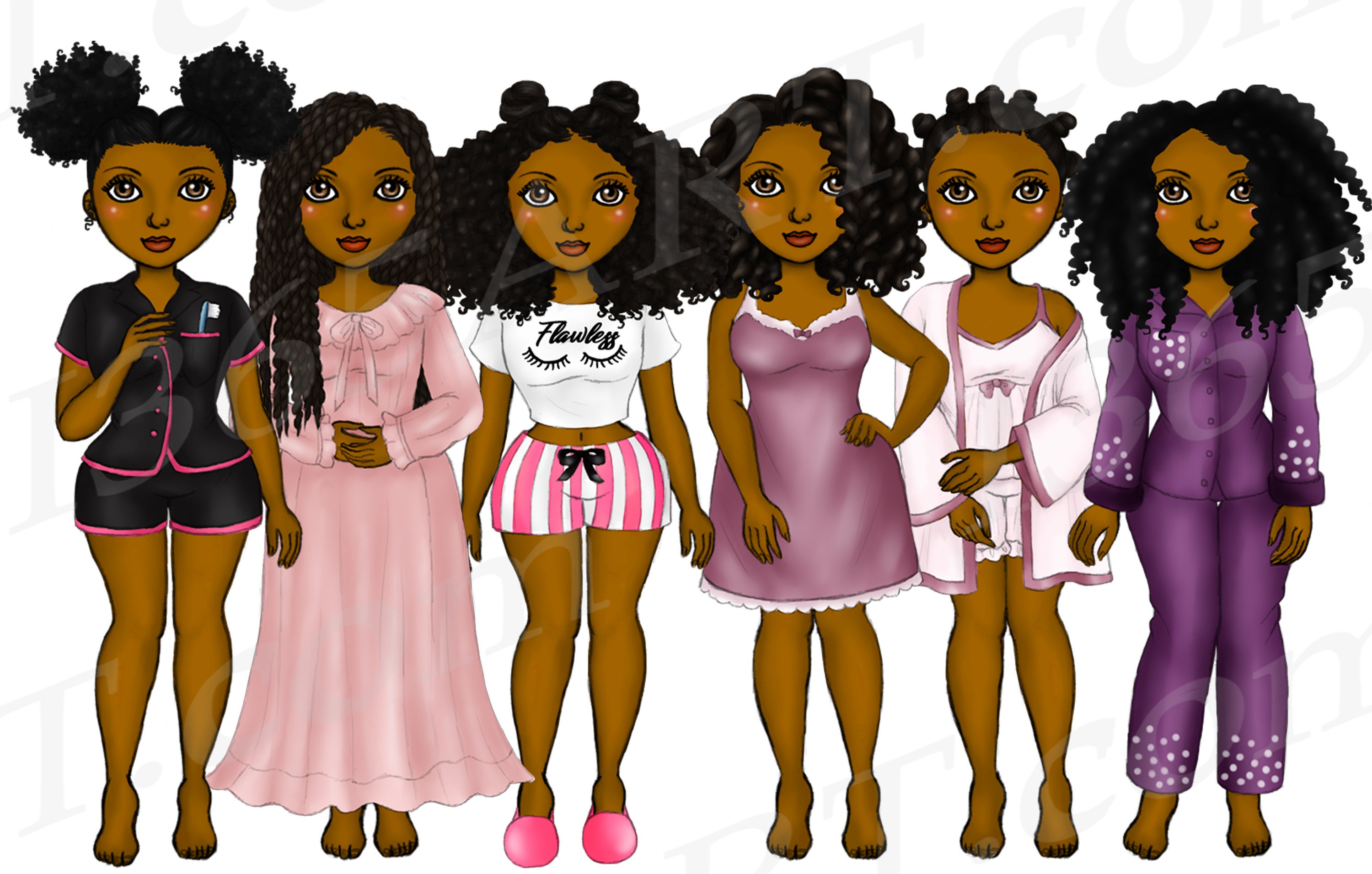 Black Pajama Girl Clipart, Black Woman Clip Art, Slumber Party ...