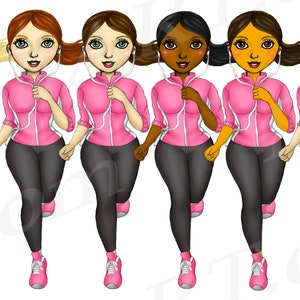 Women Jogging Clipart, Running Women, Chibi Fitness Girl Clipart ...