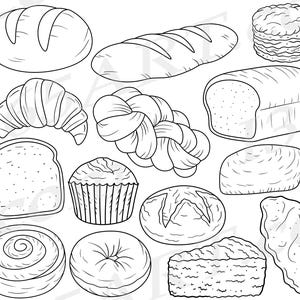 Hand Drawn Bread Clipart, Bakery Svg, Croissant, Baguette (pdf, Svg ...