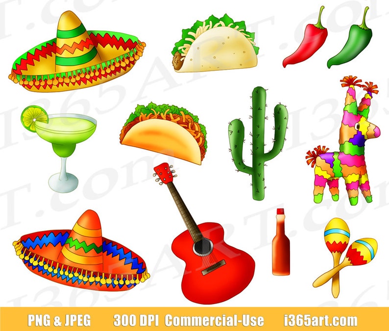 Mexican Fiesta Clipart, Cinco De Mayo Clip Art, Taco Tuesday, Mexican ...