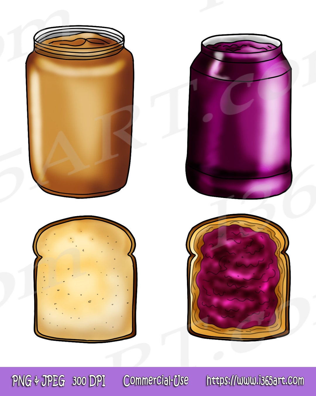 Buy 3 Get 1 Free Peanut Butter and Jelly Sandwich Clipart, School Lunch ...