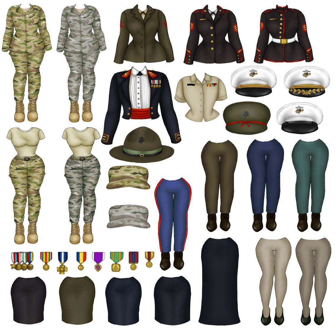 Female Marine Clipart, Chibi Girls Clipart, Military Women, Marine Corp ...