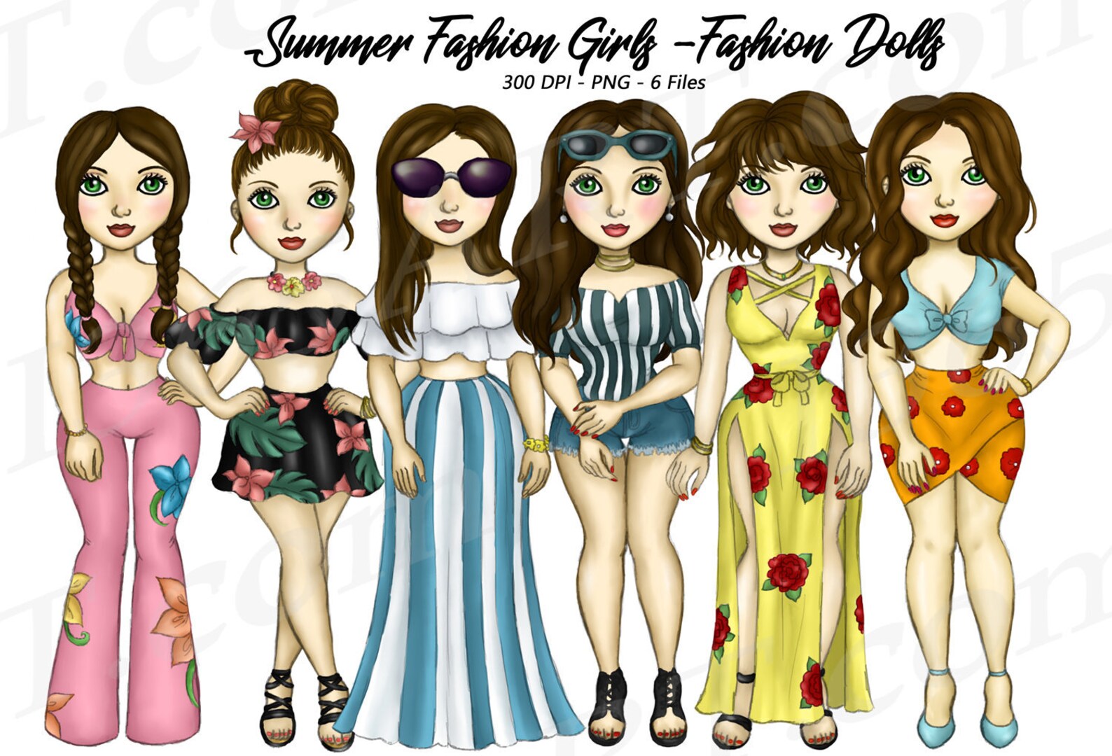 Summer Fashion Girls Clipart Summer Fashion Brunette - Etsy