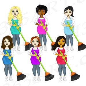 Cleaning Girls Clipart, Chibi Maid, Household Chores PNG, Broom ...