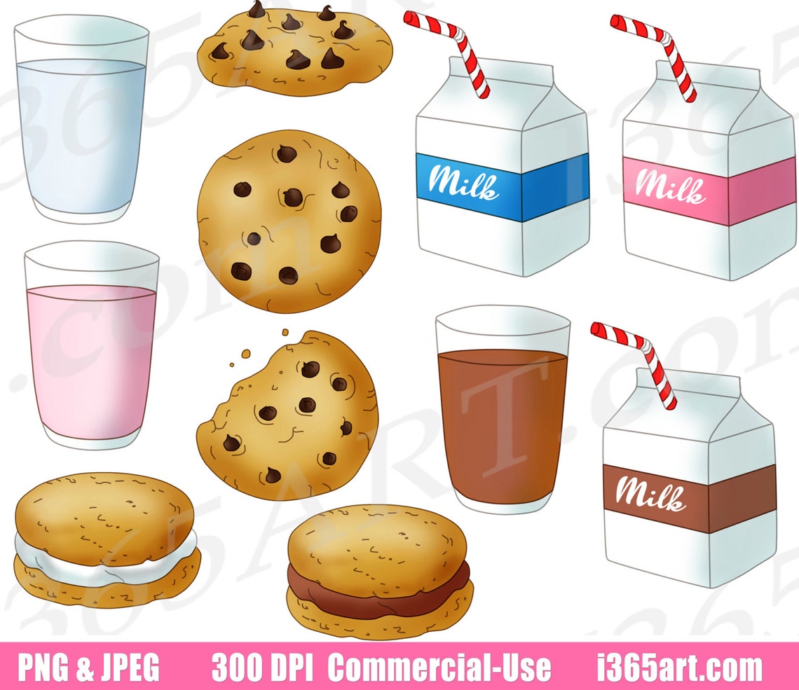 Buy 3 Get 1 Free Milk and Cookies Clipart Milk and Cookies - Etsy