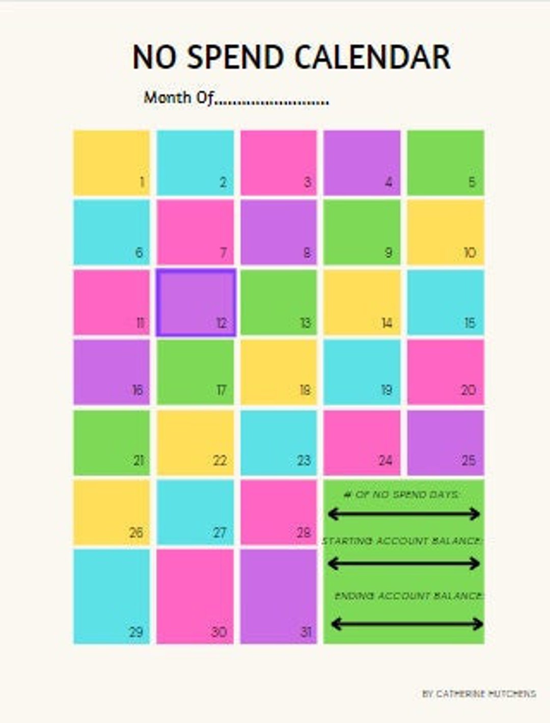 No Spend Calendar Digital Download - Etsy