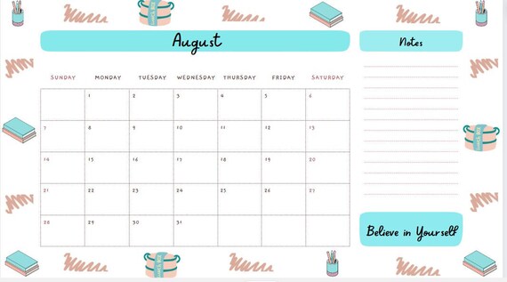 August Calendar Digital Download - Etsy