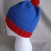 Hand Knit Hat/beanie Blue & Red - Etsy