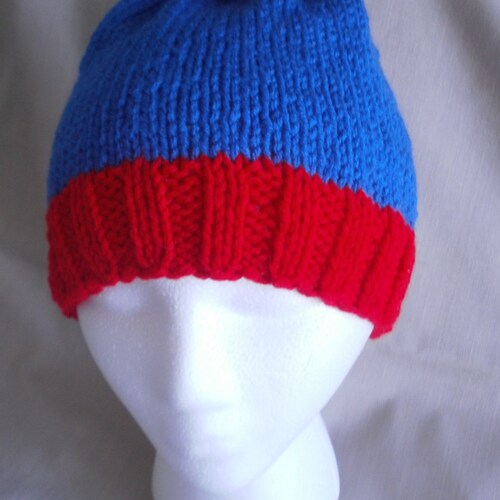 Stan Marsh Hat Blue and Red Pom Pom Handmade Knit Cap Costume | Etsy