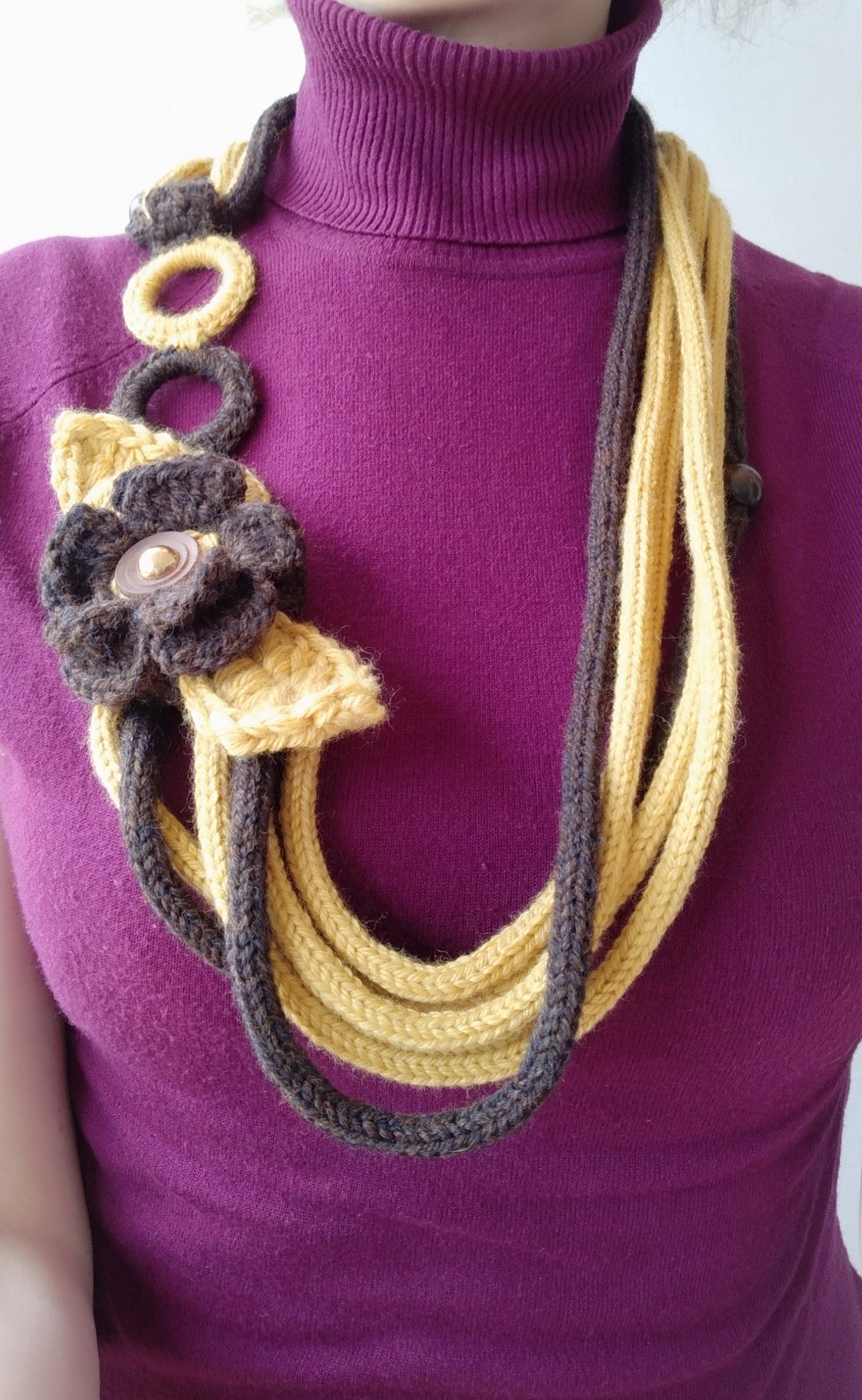 Knit Necklace Merinos Wool. Textile Jewelry Crochet Scarf - Etsy