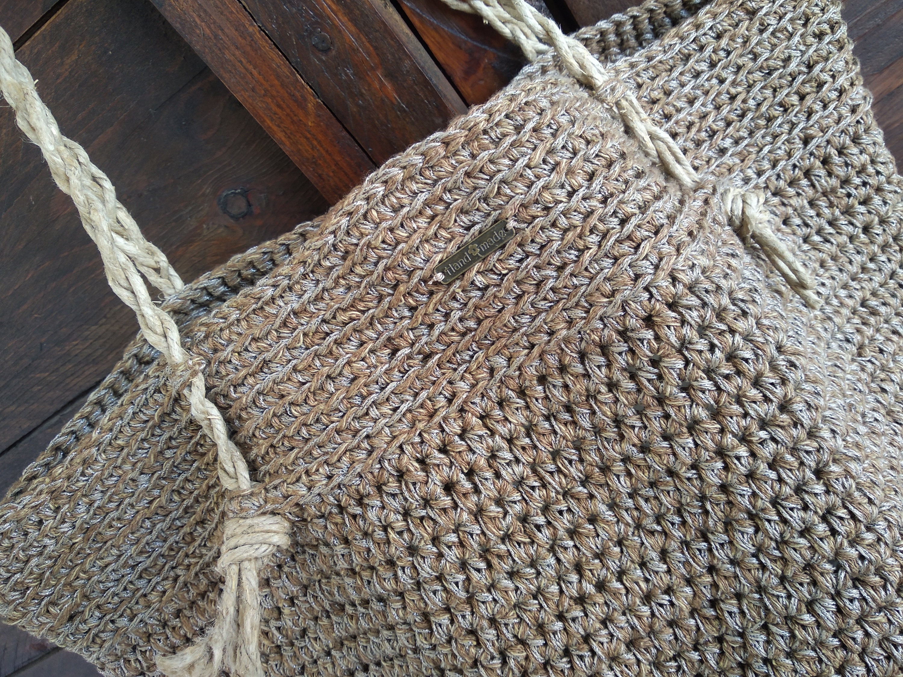 Rustic Crochet Bag in Country Style. Bag in Linen and Cotton. Vintage ...