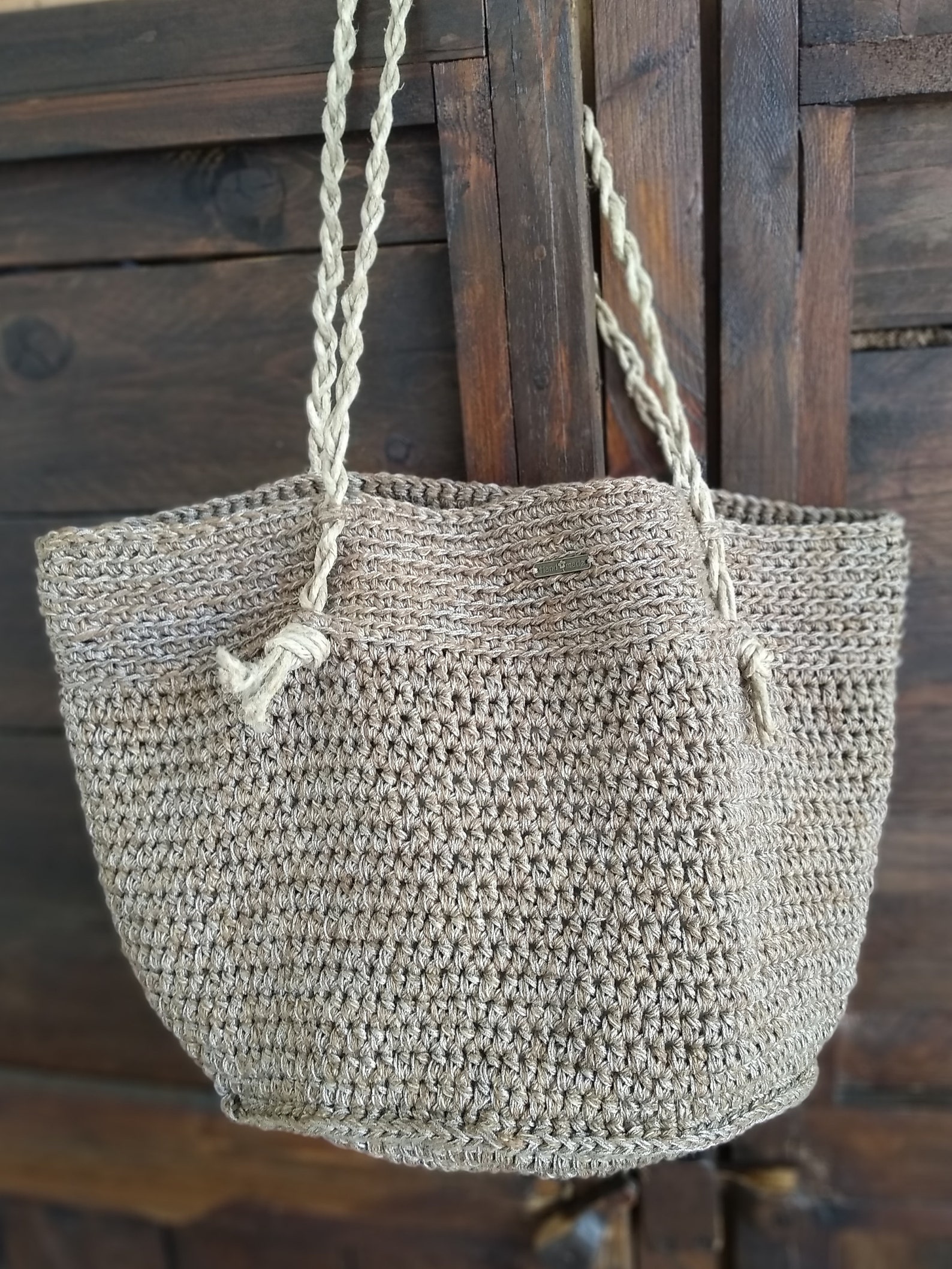 Rustic Crochet Bag in Country Style. Bag in Linen and Cotton. Vintage ...
