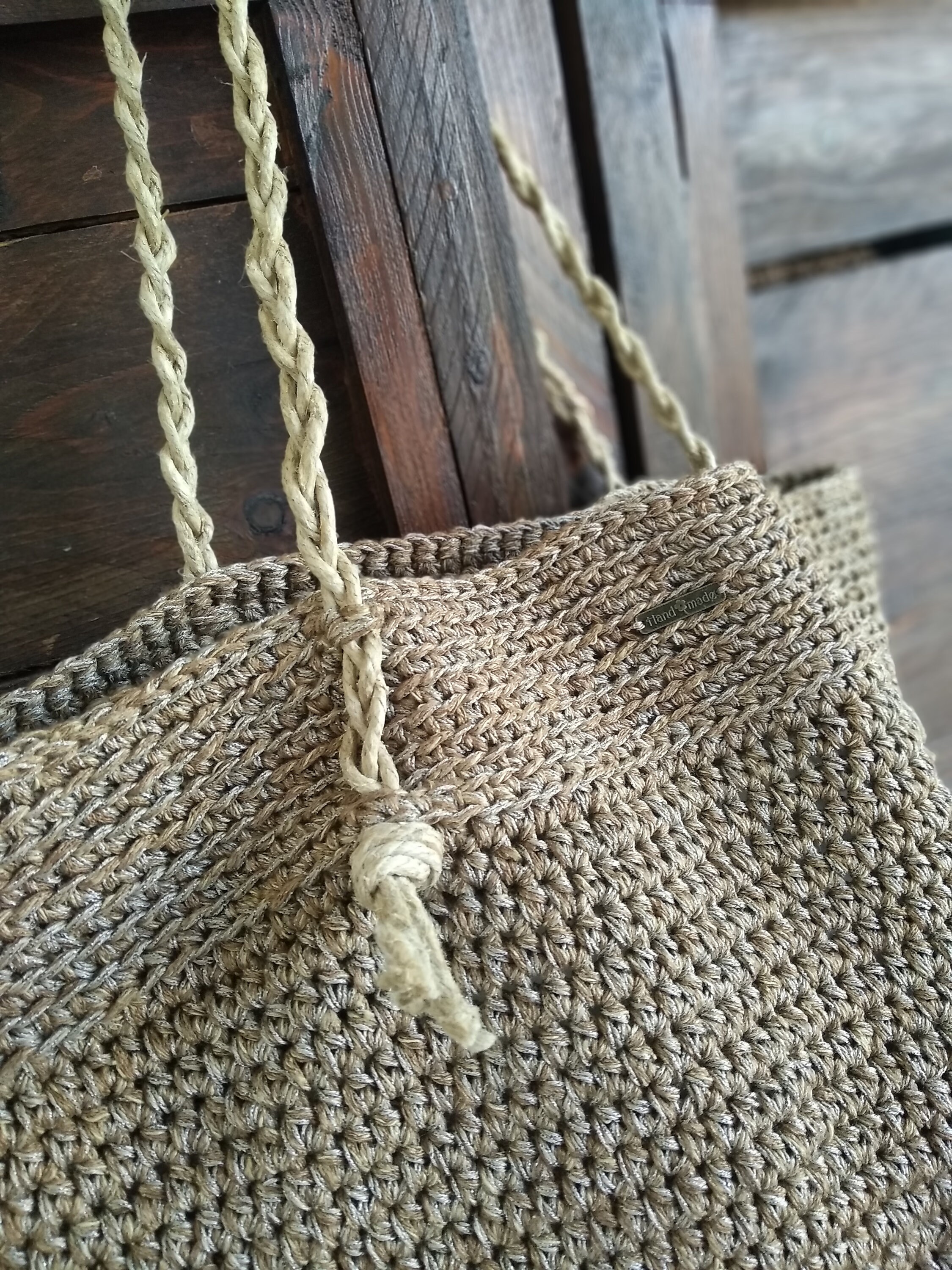 Rustic Crochet Bag in Country Style. Bag in Linen and Cotton. Vintage ...