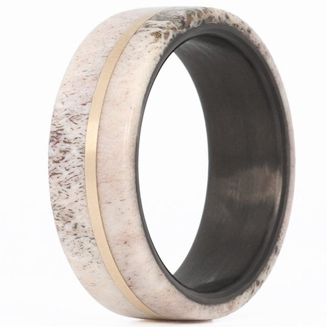 Antler Wedding Ring With Gold Inlay and Carbon Fiber Sleeve- the Big ...