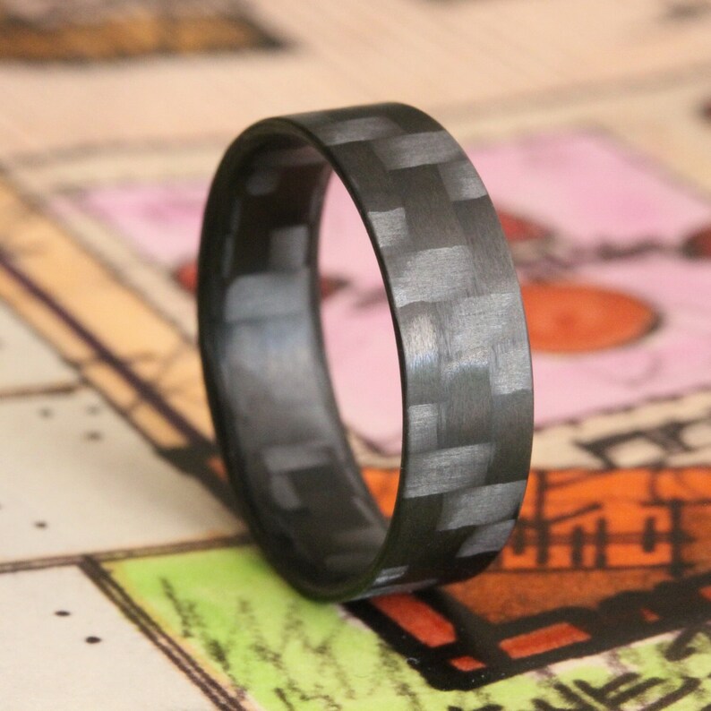 Men's Carbon Fiber Wedding Band Ring, Ultralight Band, Simple Wedding ...