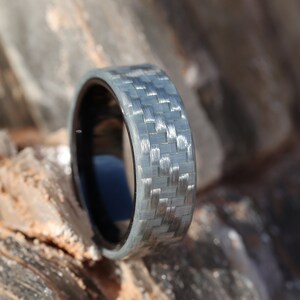 Non Conductive Ring, Black Ceramic and Silver Glass Fiber Wedding Ring ...