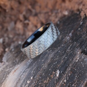 Non Conductive Ring, Black Ceramic and Silver Glass Fiber Wedding Ring ...