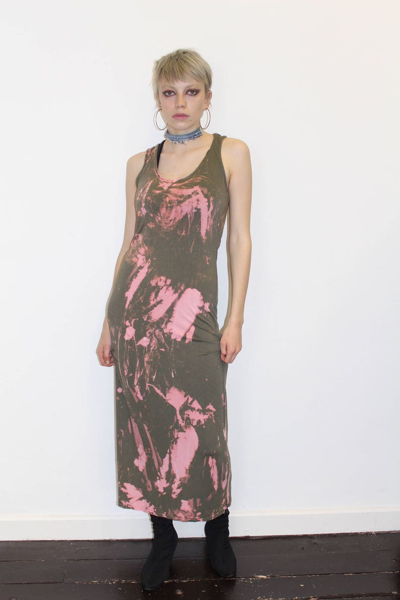 Pretty Disturbia Bleach Acid Wash Olive Green Sleeveless Maxi - Etsy