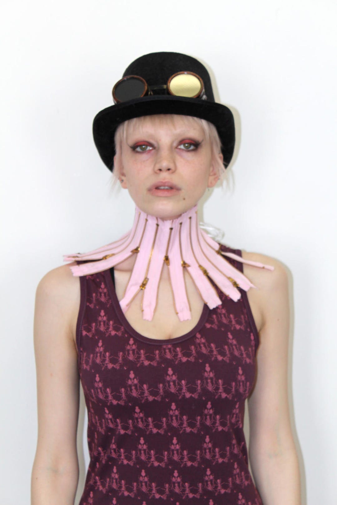 Handmade Steam Punk Grunge Zips Bondage Choker Pink Unusual Funky Drag ...