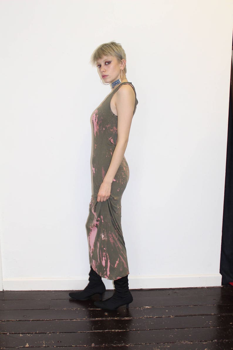 Pretty Disturbia Bleach Acid Wash Olive Green Sleeveless Maxi - Etsy
