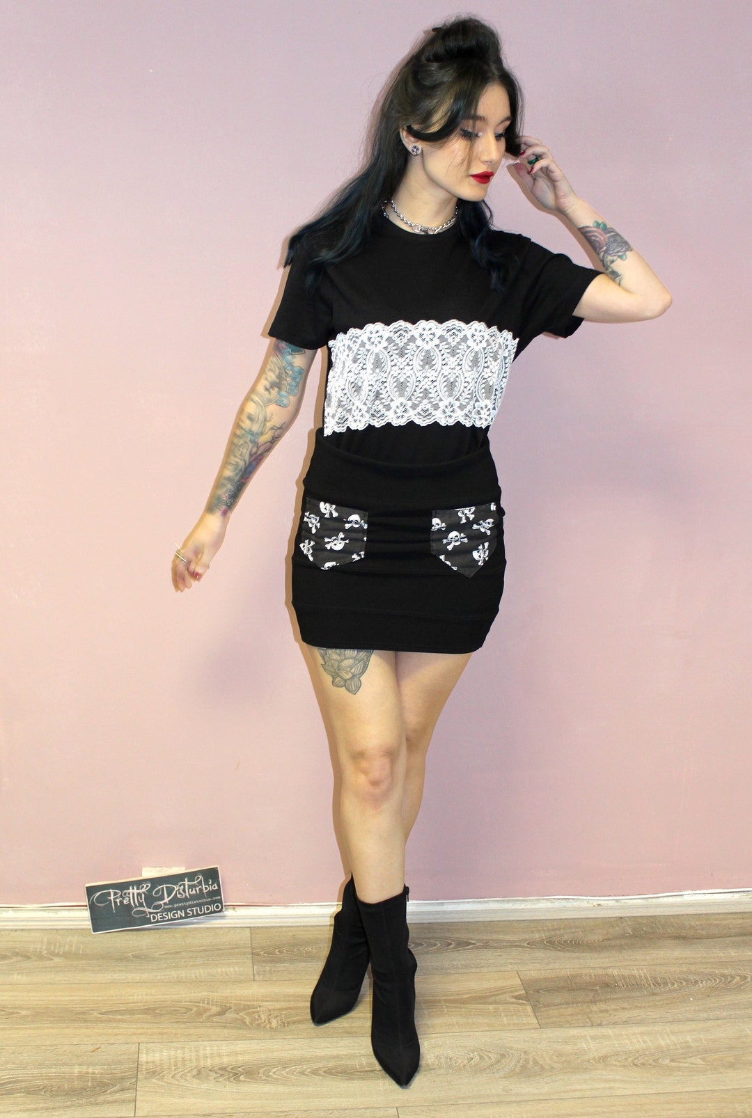 Pretty Disturbia Handmade Halloween Black T-shirt With White Lace ...