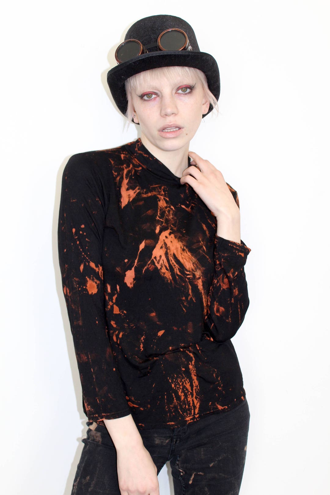 Pretty Disturbia Punk Grunge Bleached Print Fitted Black Shirt ...