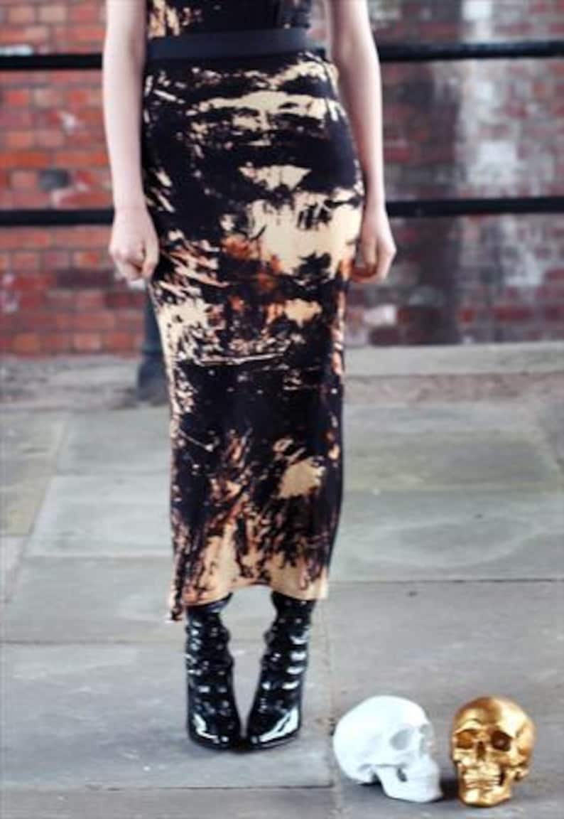 Black Bleach Maxi Skirt, Punk Grunge Hippy Boho Tie Dye Long Halloween ...